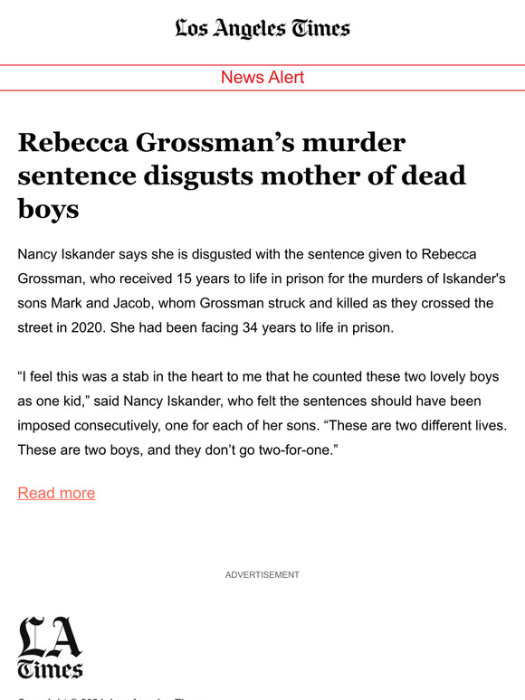 Los Angeles Times: Rebecca Grossman’s murder sentence disgusts mother ...