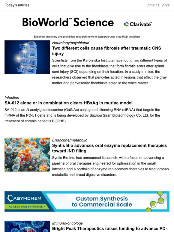 BioWorld: Full edition: Two different cell types cause fibrosis; Syntis ...