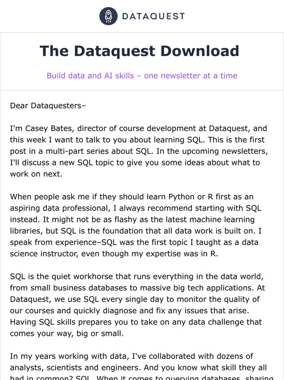 DataQuest: Python or SQL: Which Should You Learn First? | Milled