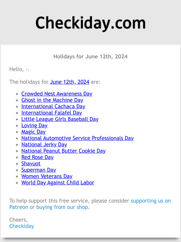 Checkiday: Holidays for June 12th, 2024! 📅🎉 | Milled