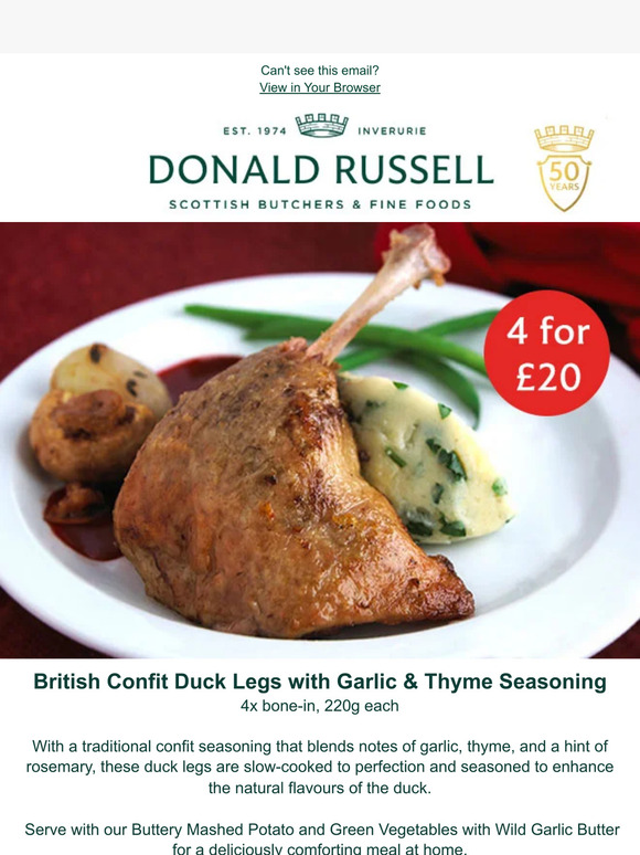 Donald Russell: SAVE 1/3 | 4 British Confit Duck Legs now £20 🍽️ | Milled