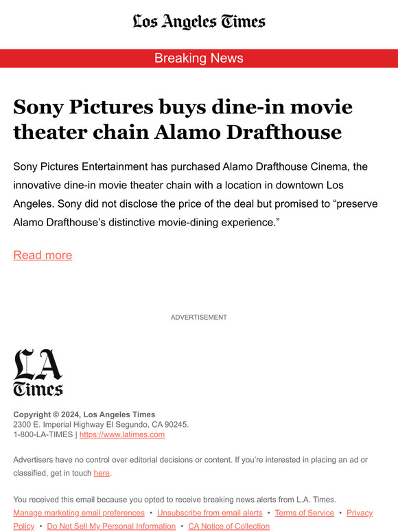 Los Angeles Times: Sony buys Alamo Drafthouse theater chain | Milled