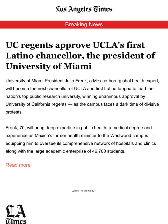 Los Angeles Times: UC regents approve UCLA's first Latino chancellor ...