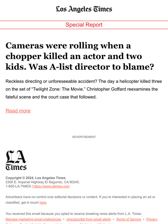 Los Angeles Times: Cameras were rolling when a chopper killed an actor ...
