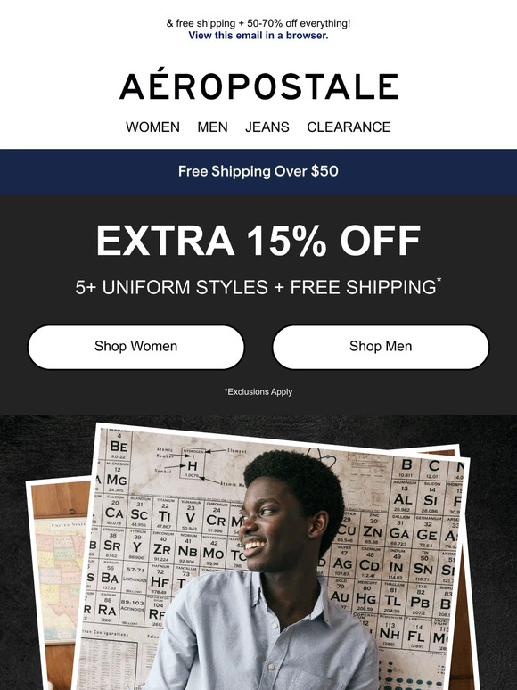 Aéropostale: Starts Now! EXTRA 15% OFF 5+ Uniform Styles 🤓 | Milled
