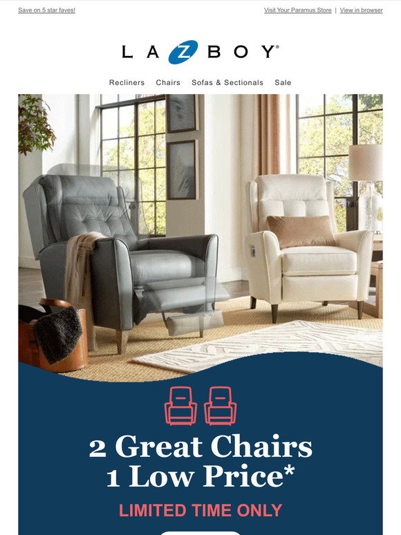 La-Z-Boy: ️IT'S A TWO-FER! ️ Get ANY 2 Great Chairs for 1 Low Price ...
