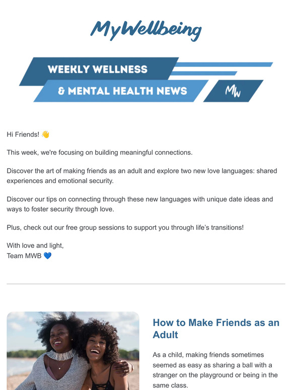 MyWellbeing: 💞 Making Friends as an Adult | 🌟 New Love Languages | 🛋️ Free Group Sessions | Milled
