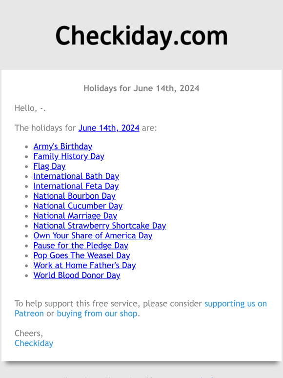 Checkiday: Holidays for June 14th, 2024! 📅🎉 | Milled