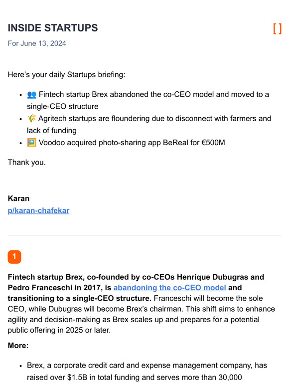 Inside: Brex abandons co-CEO model / Agritech startups are floundering ...