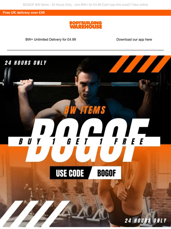 Bodybuilding Warehouse: 24 Hour Flash Sale: BOGOF all BW Items! | Milled