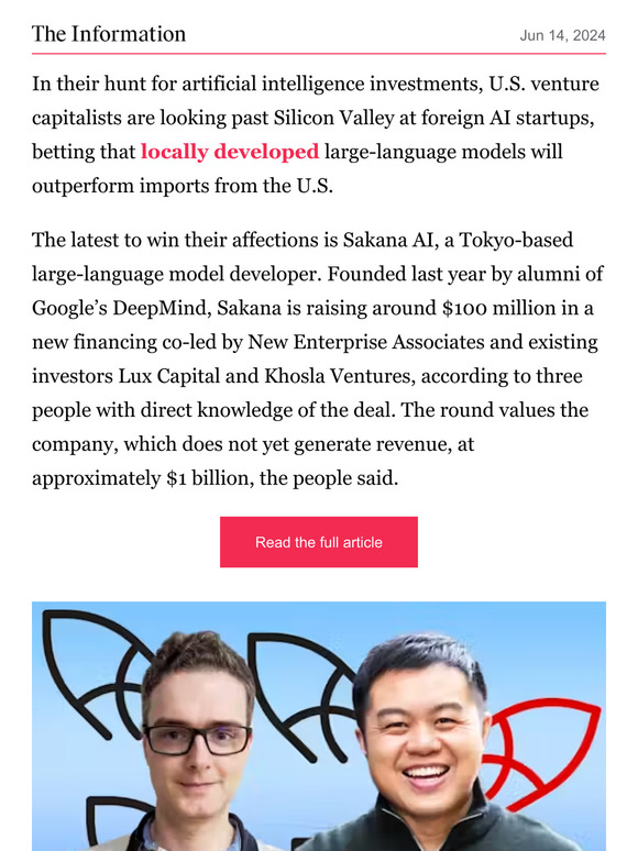 The Information: OpenAI’s Japanese Rival Gets $1 Billion Valuation From Silicon Valley Investors ...