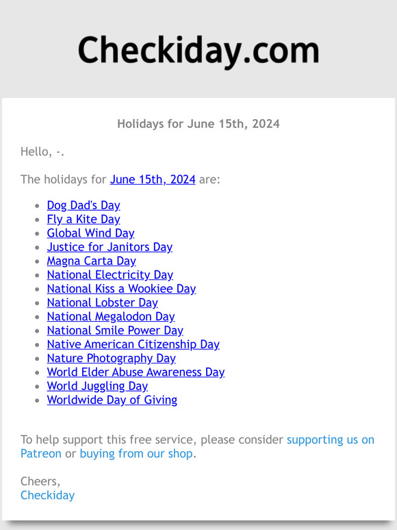 Checkiday: Holidays for June 15th, 2024! 📅🎉 | Milled