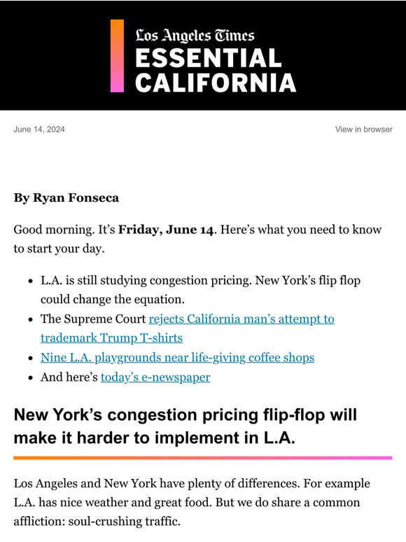 Los Angeles Times: What does NYC’s congestion pricing flop mean for L.A ...