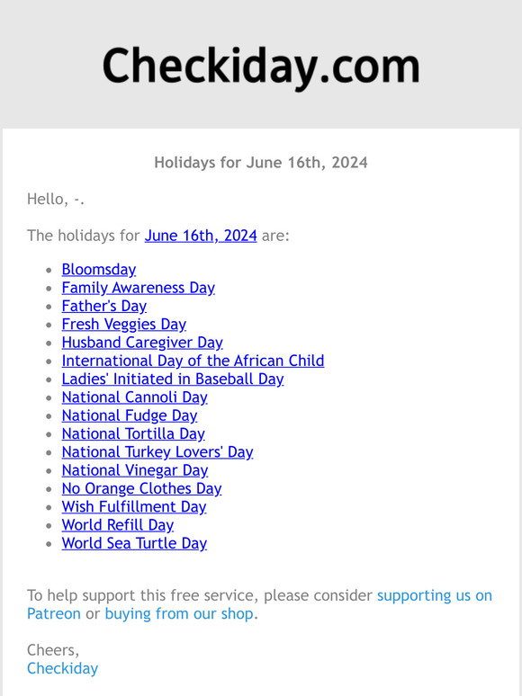 Checkiday: Holidays for June 16th, 2024! 📅🎉 | Milled