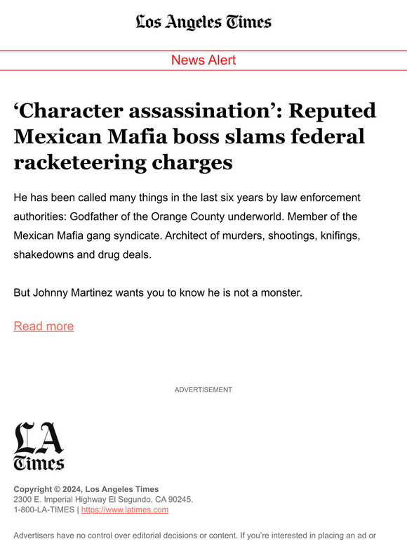 Los Angeles Times: ‘Character assassination’: Reputed Mexican Mafia ...