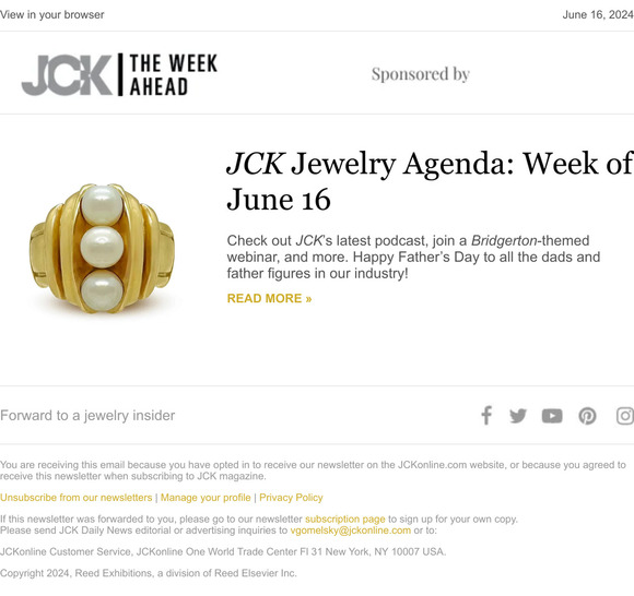 JCK: JCK Jewelry Agenda: Week of June 16 | Milled