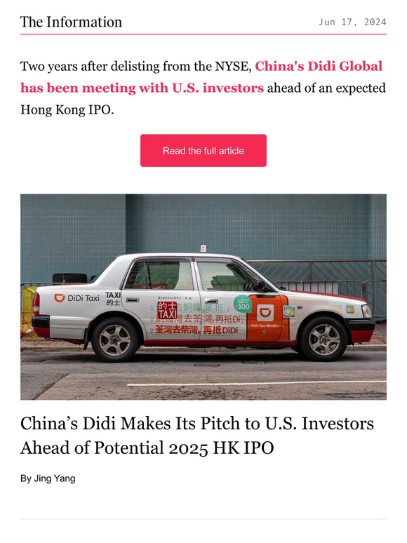 The Information: China’s Didi Makes Its Pitch to U.S. Investors Ahead ...