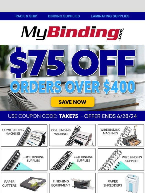 MyBinding: Instant Savings: Get $75 Off Your $400 Order Today! | Milled