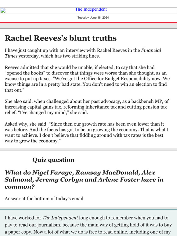 The Independent: Rachel Reeves’s blunt truths | Milled