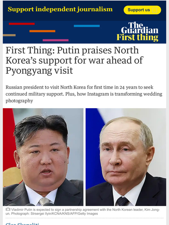 The Guardian First Thing Putin Praises North Koreas Support For War
