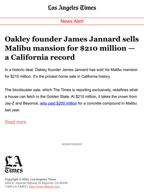 Los Angeles Times: Oakley founder James Jannard sells Malibu mansion ...