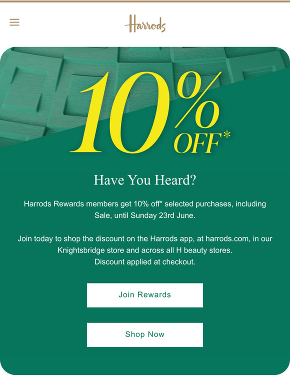 Harrods Email Newsletters: Shop Sales, Discounts, and Coupon Codes