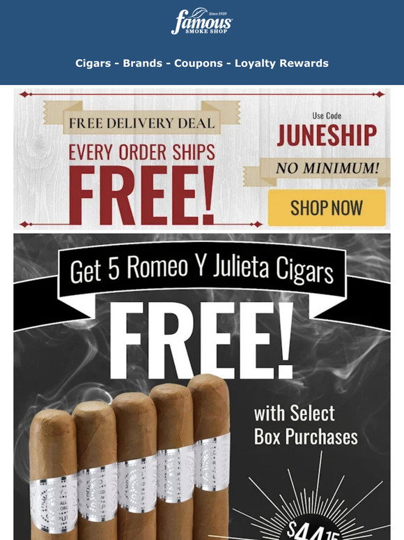 Famous Smoke Shop: Get 5 FREE RyJ House Capulet 10th Anniversary Cigars ...