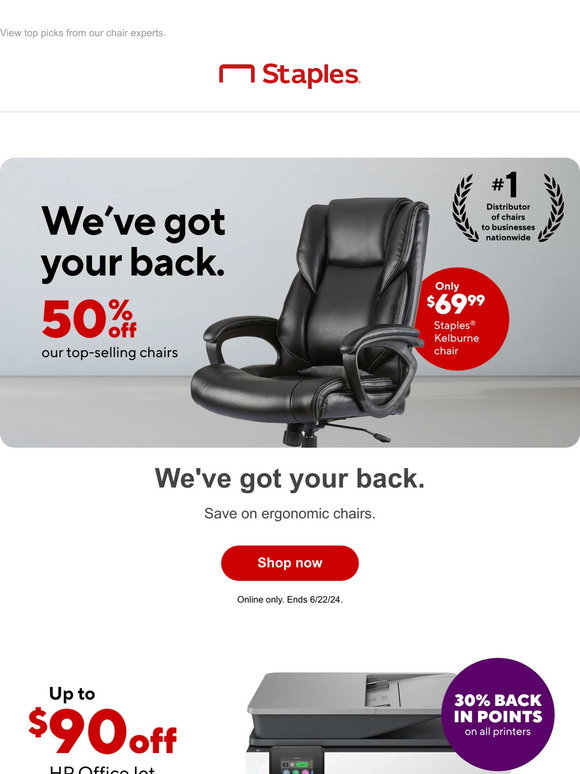 Staples: Special offer — 50% off our top selling chairs. | Milled