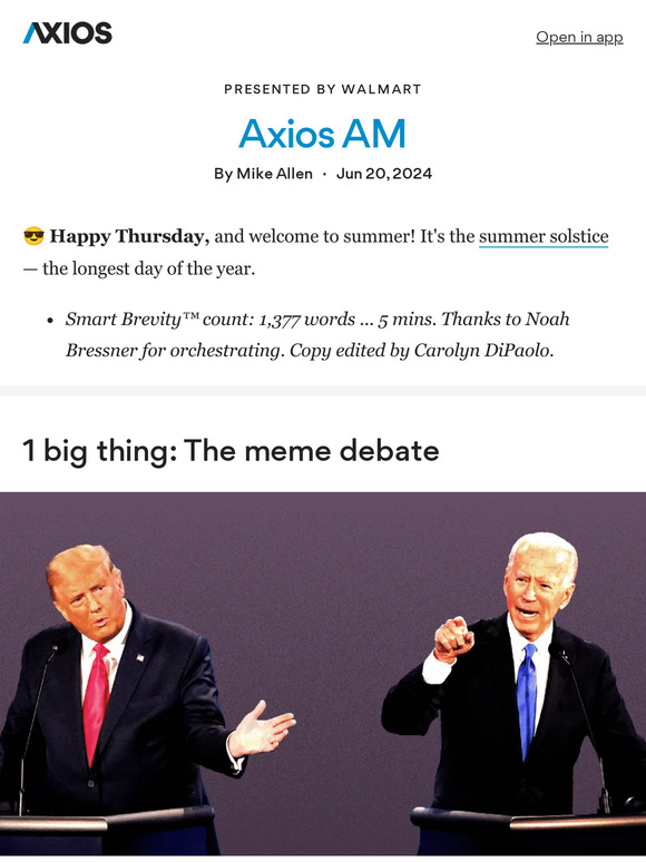Axios: 👀 Axios AM: The meme debate | Milled
