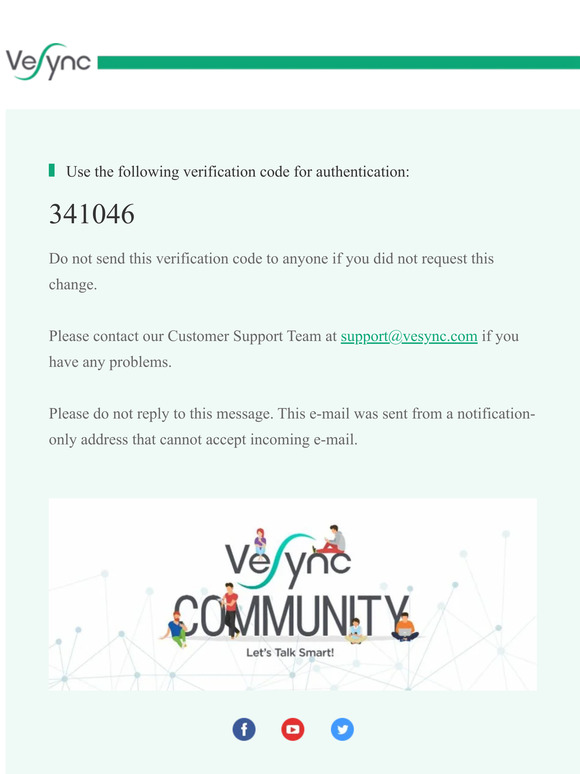 Vesync: VeSync Verification Code | Milled