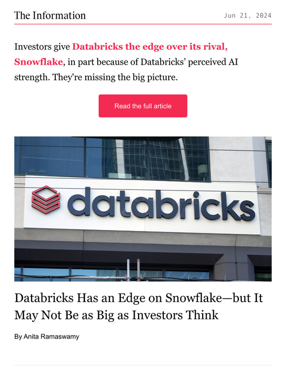 The Information: Databricks Has an Edge on Snowflake—but It May Not Be ...