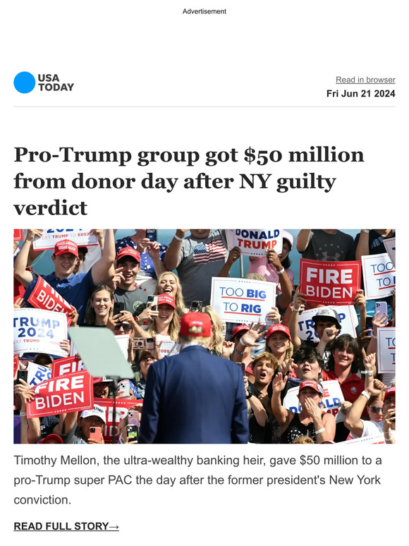 USA TODAY: Breaking: Ultra-wealthy donor gave pro-Trump group $50 ...