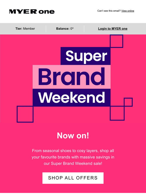 Myer: The Super Brand sale is on! Save BIG on the brands you love | Milled