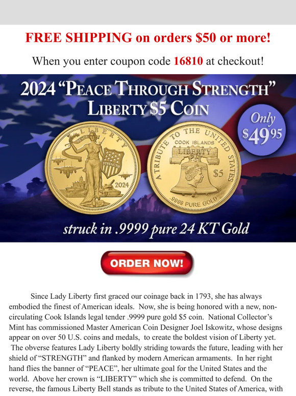 National Collector's Mint: Free Shipping! ★ 2024 .9999 Pure Gold Peace ...