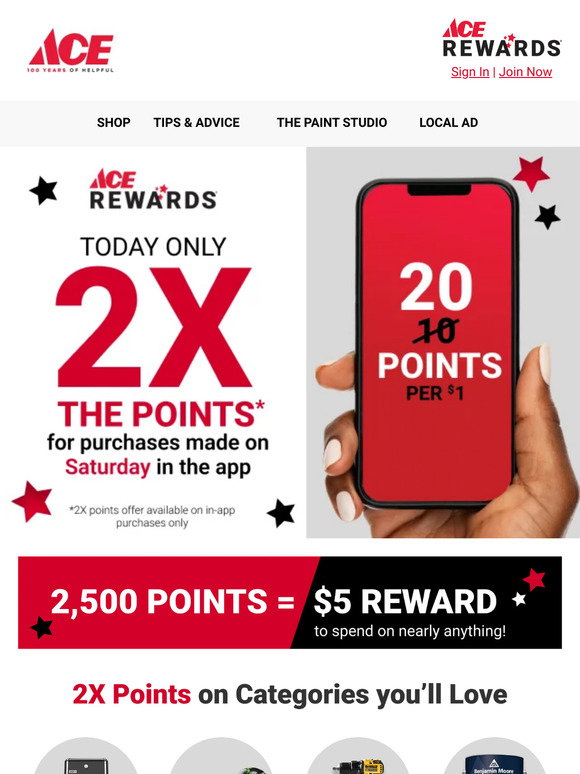 Ace Hardware: ⚡ Supercharge your Weekend with 2X Points | Milled