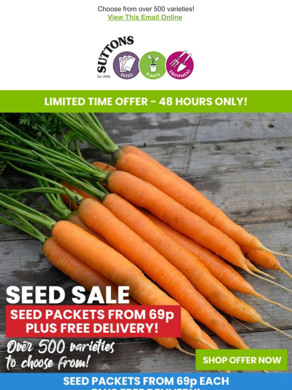 Suttons Seeds: SEED PACKETS from 69p EACH + FREE DELIVERY! | Milled