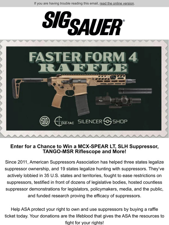 SIG SAUER: Faster Form 4 Raffle with ASA: You Could Win a MCX-SPEAR LT ...