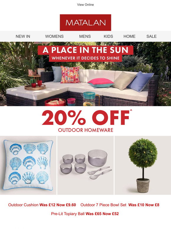 Matalan: 20% off Outdoor for ☀️ + New Home additions! | Milled