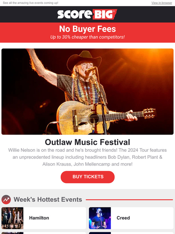 ScoreBig: Outlaw Music Festival / Hamilton / Copa America / Creed / And ...