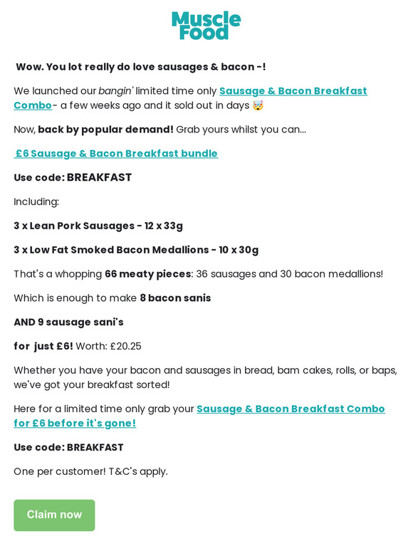 Muscle Food: £6 Sausage & Bacon Breakfast Combo is back! 🥓 | Milled