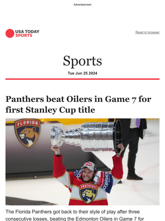 USA TODAY: Panthers beat Oilers in Game 7 for first Stanley Cup title ...