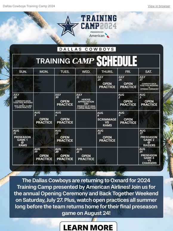 Dallas Cowboys Pro Shop: 2024 Cowboys Training Camp Schedule is Here! ️ ...