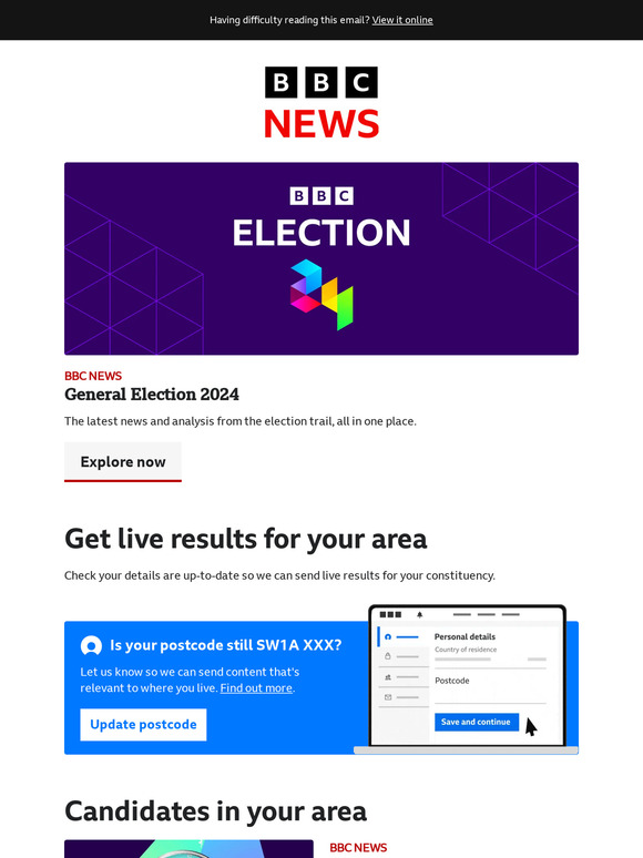 BBC: Election 2024: Who's standing where you live | Poll Tracker | Guide to the parties ...