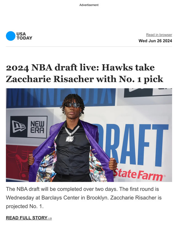 USA TODAY: Breaking: Atlanta Hawks select French forward Zaccharie ...