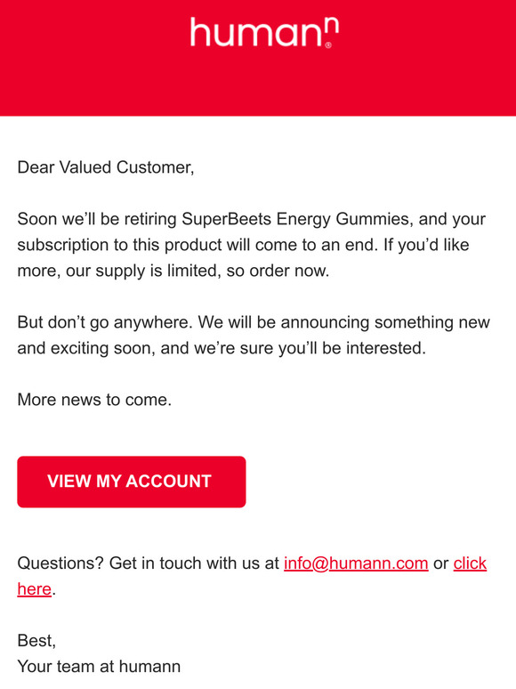 HumanN: Important information about your subscription! | Milled