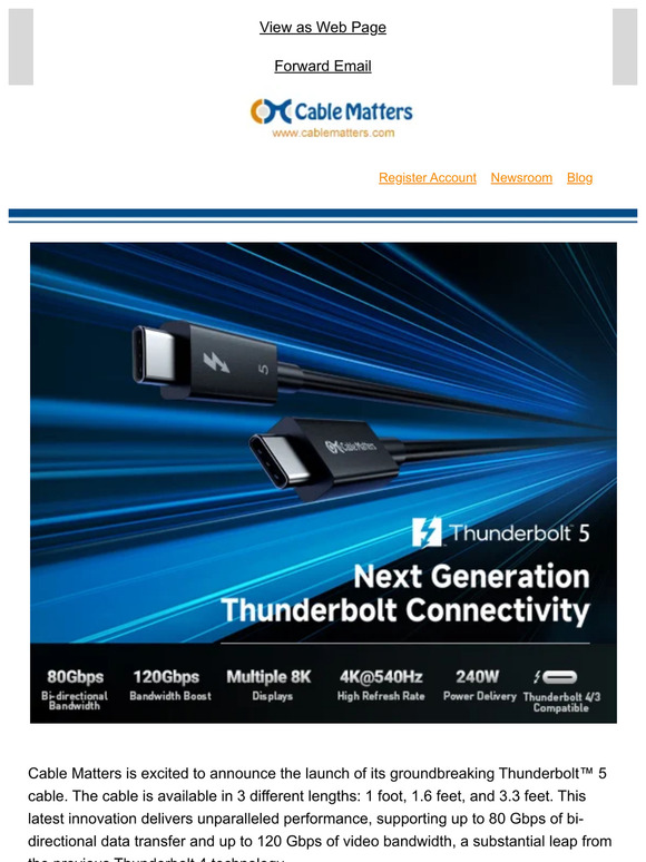 Cable Matters: Cable Matters Launches Next Generation Thunderbolt 5 ...