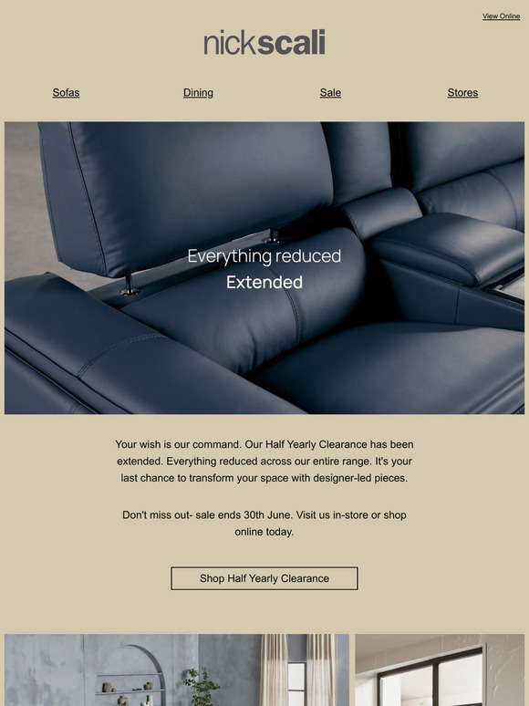 Nick Scali: Extended | Everything Reduced. Must end Sunday. | Milled