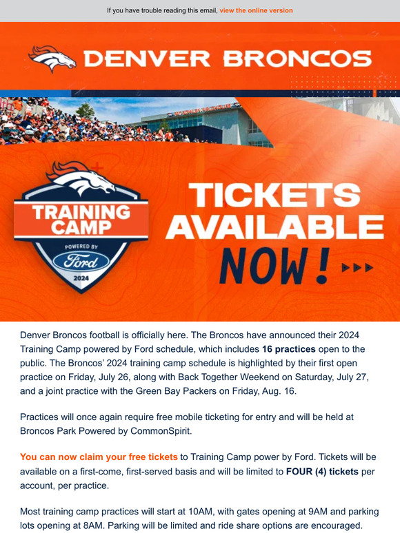 Denver Broncos: Tickets now available for 2024 Training Camp powered by ...