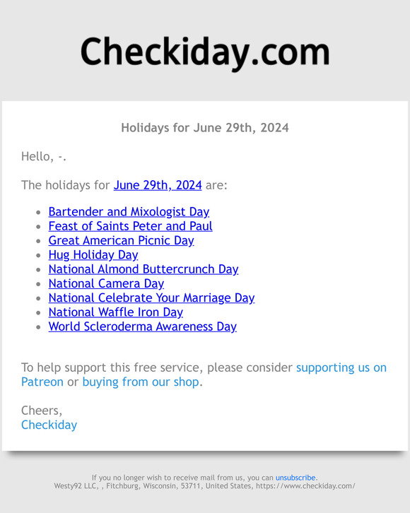 Checkiday: Holidays for June 29th, 2024! 📅🎉 | Milled