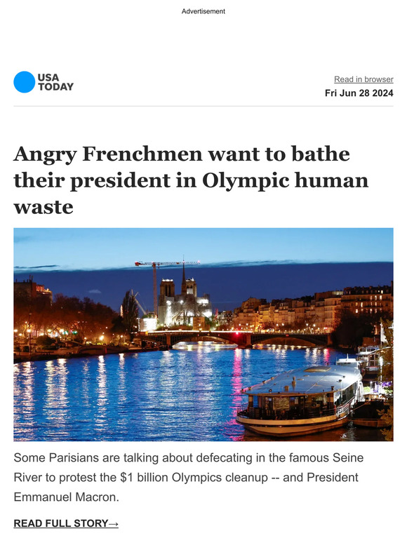 USA TODAY: Top Stories: Pooping in Olympic river? Not even the 2024 ...